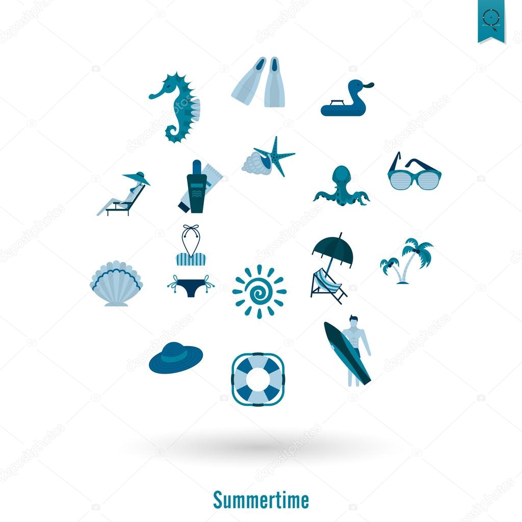 Summer and Beach Simple Flat Icons — Stock Vector © HelenStock #77536070