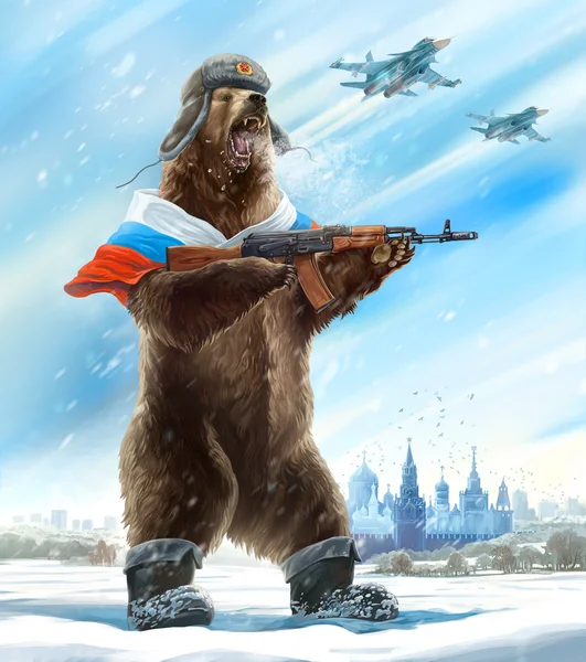 russian bear with kalashnikov gun — Stock Photo © crop_ #112589492