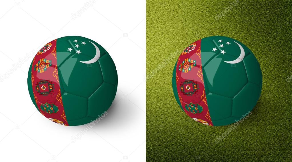 3d pelota de f tbol realista con bandera de Turkmenist n en l aislado sobre fondo blanco y en el ...