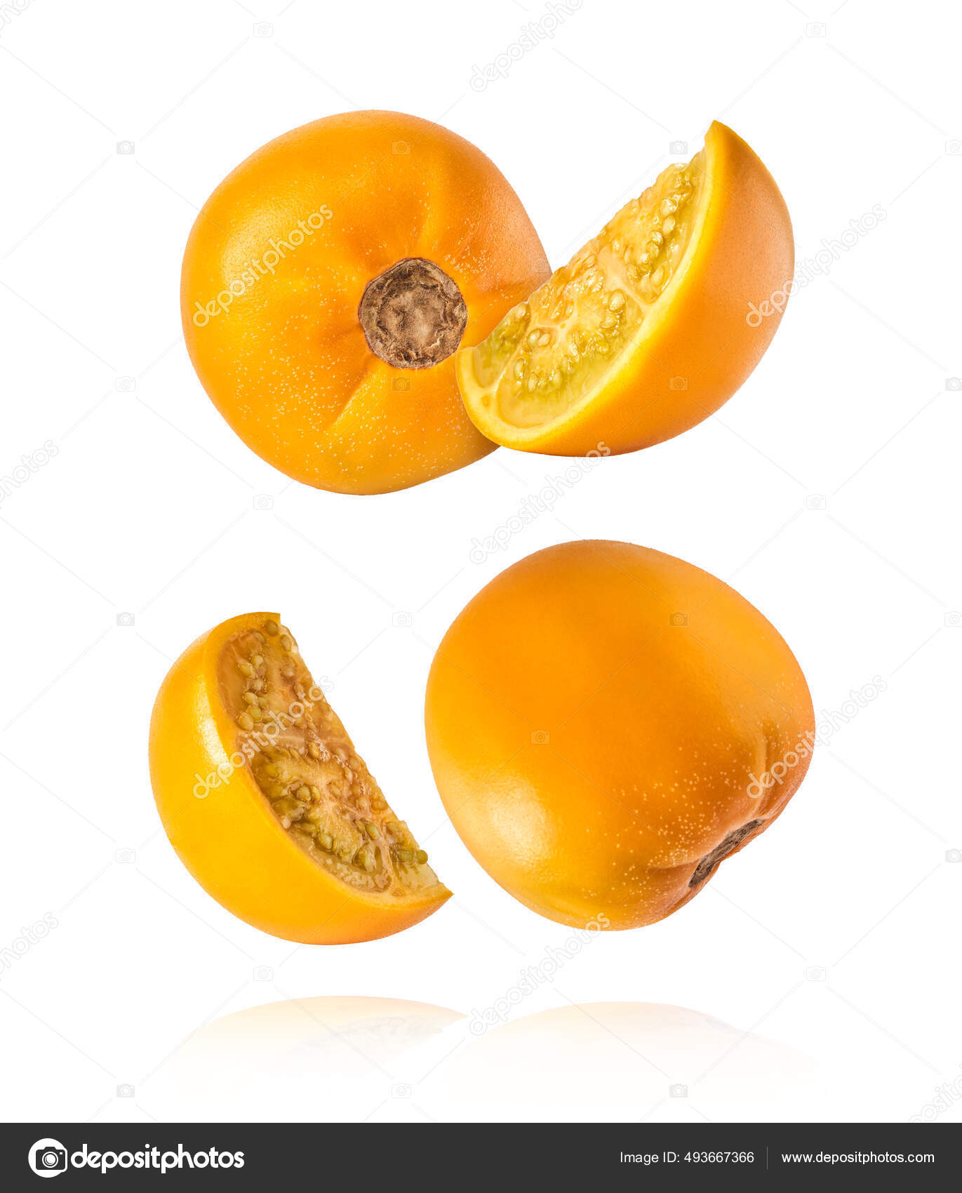 Fresh Raw Ripe Lulo Fruit Falling Air Isolated White Background — Stock ...