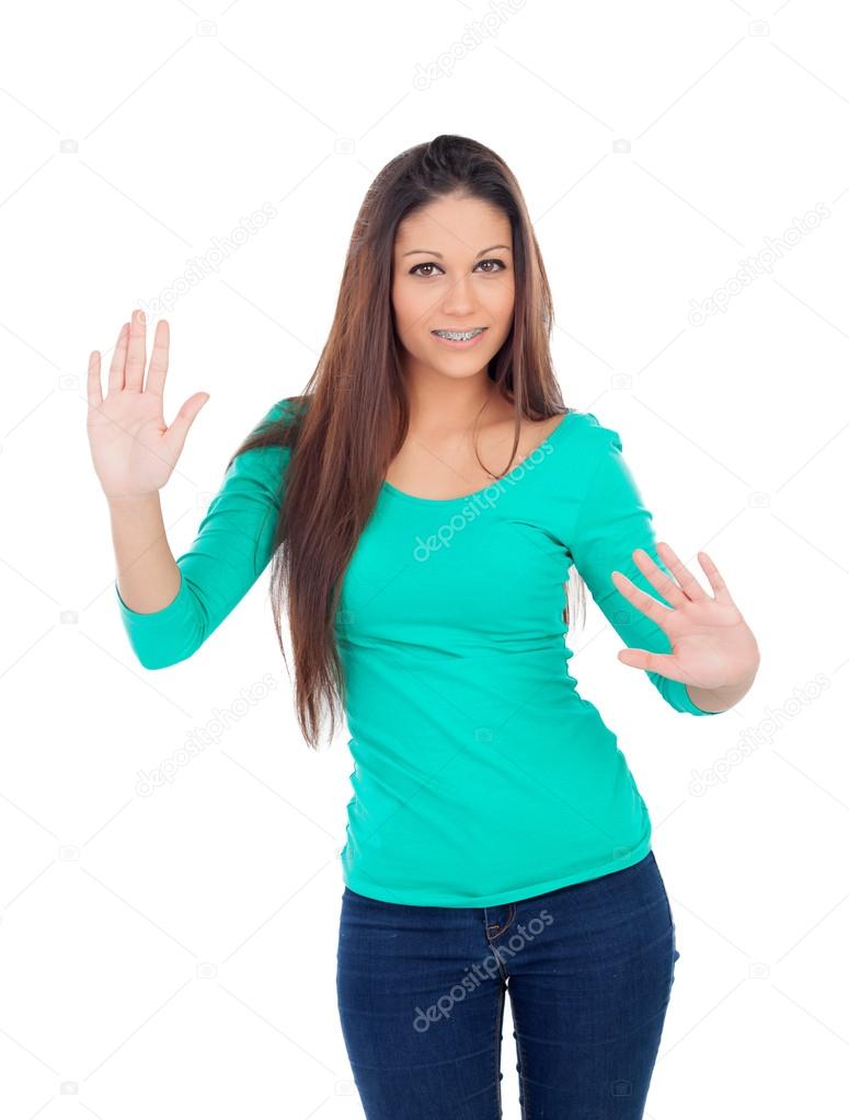 Young cool woman saying stop Stock Photo by ©Gelpi 67855017