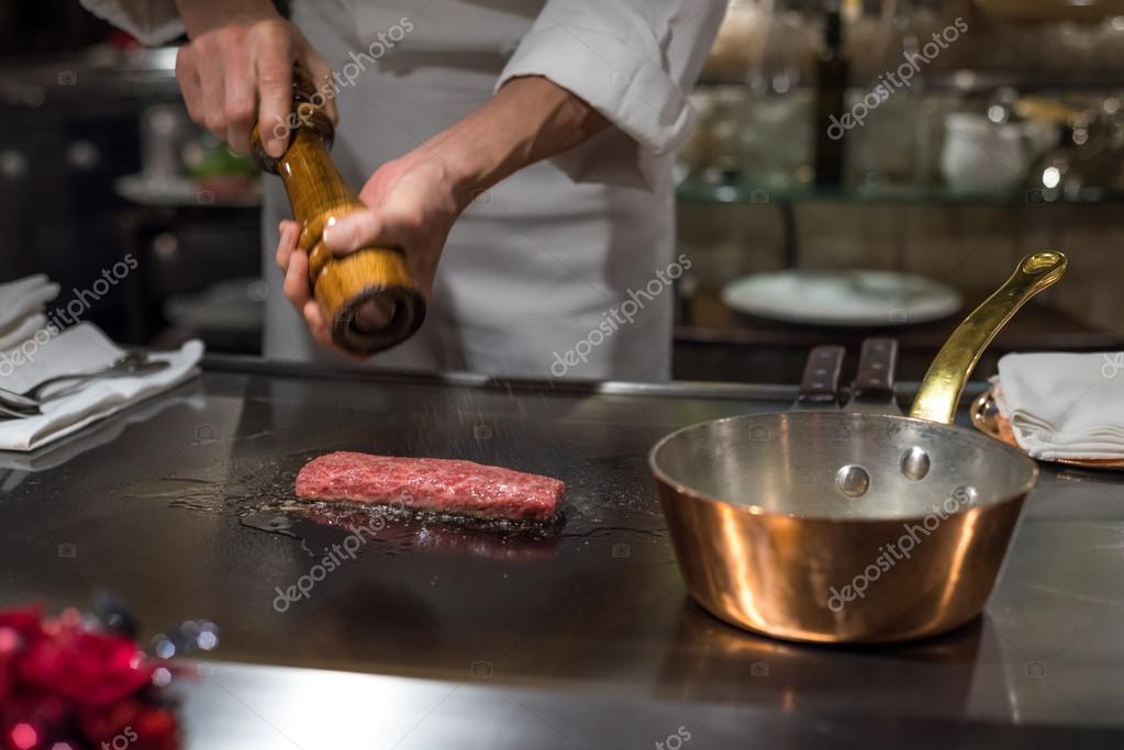 Chef cooking wagyu beef — Stock Photo © javarman #73669411