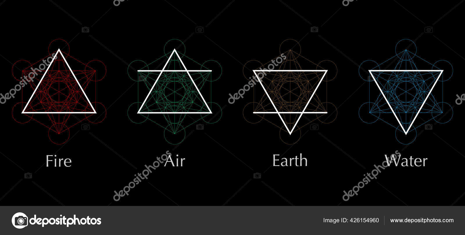 Vier Elemente Symbole Linie Dreieck Und Runde Symbole Setzen Vorlage ...