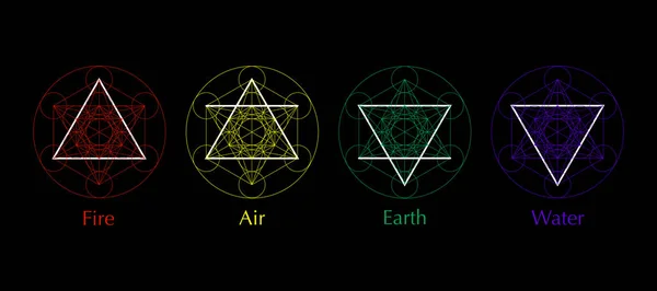 Four Elements Icons Line Triangle Symbols Set Template Air Fire Stock ...