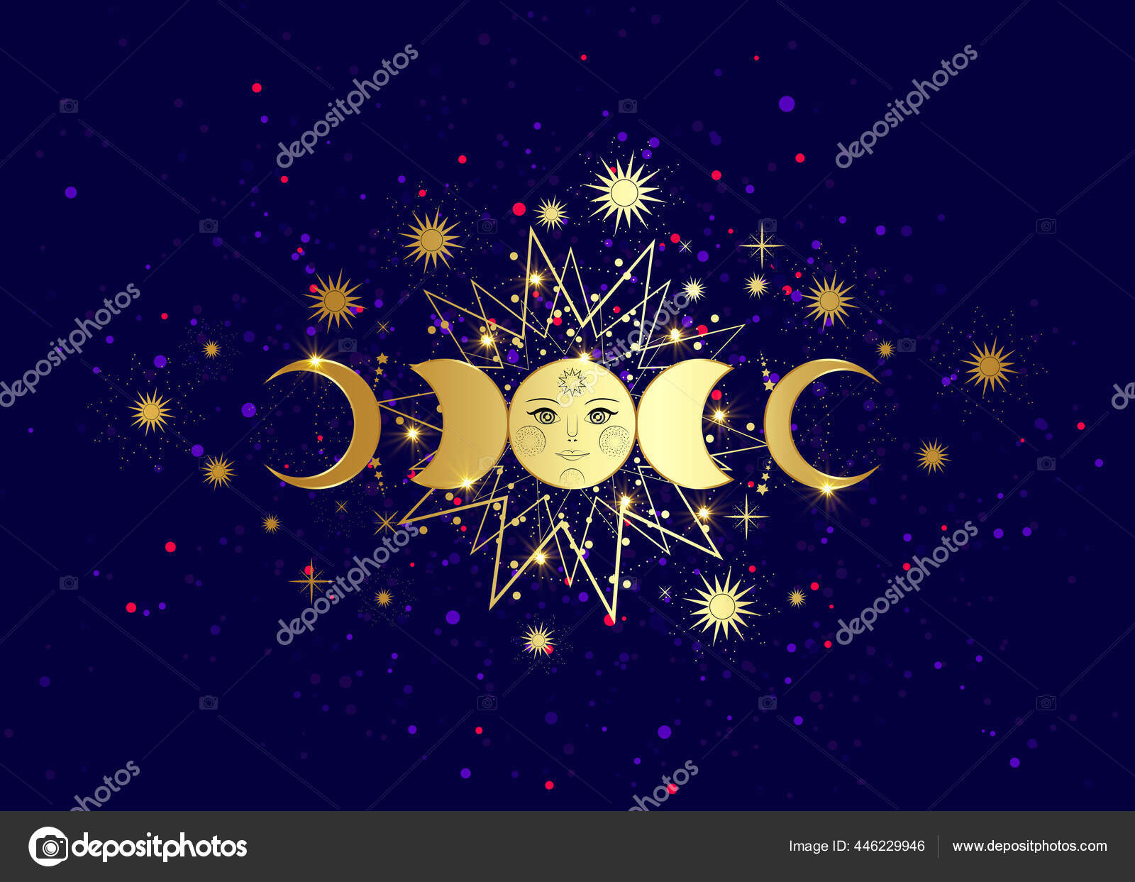 Triple Moon Pagan Wiccan Goddess Symbol Sun System Moon Phases Stock ...