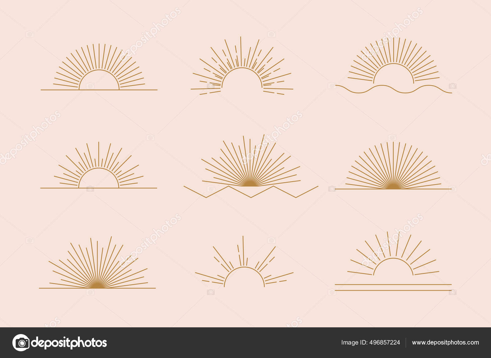 Vector Sun Set Linear Boho Icons Symbols Gold Sun Logo Stock Vector ...