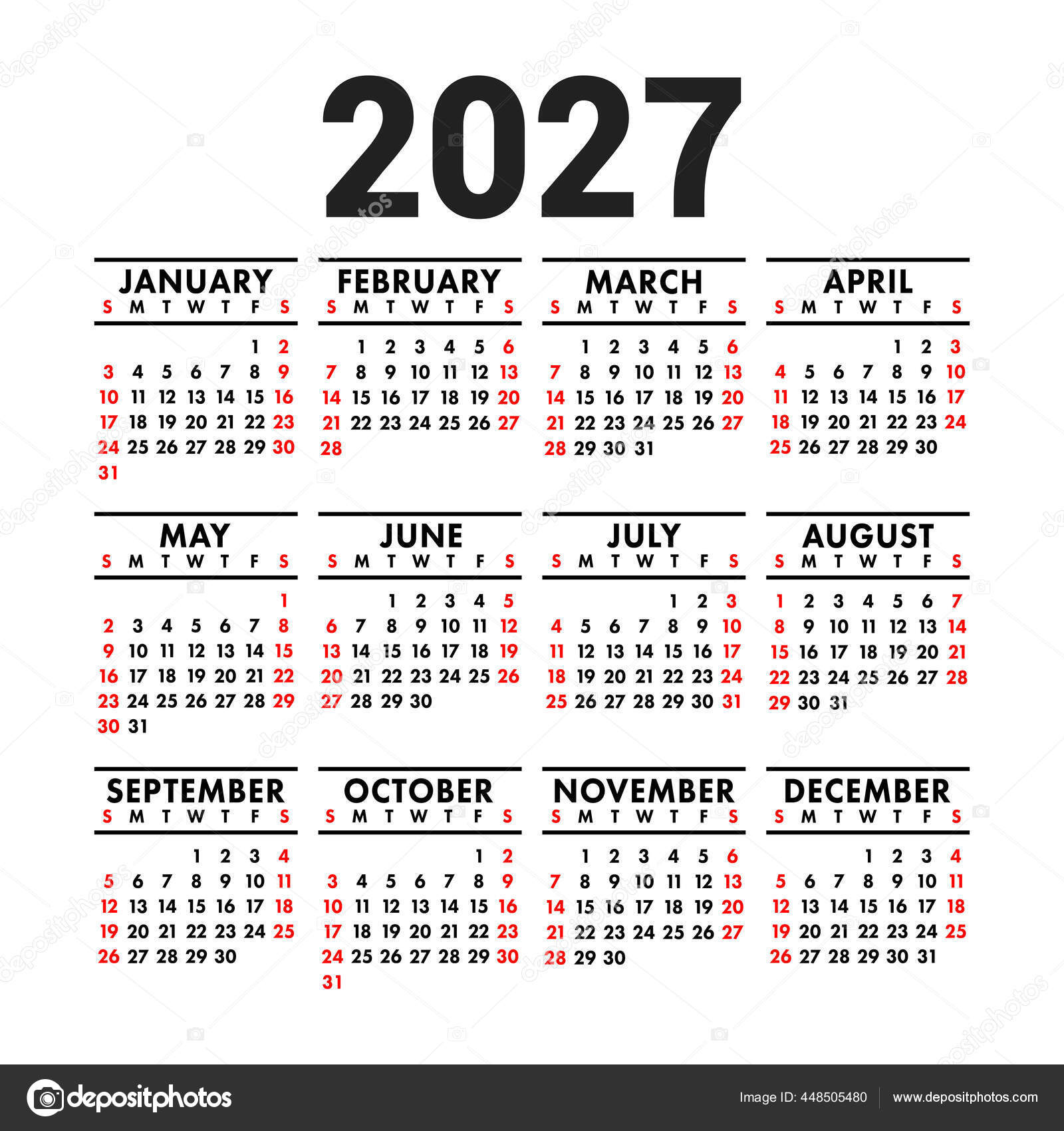 Calendar 2027 English Vector Square Wall Pocket Calender Design ...