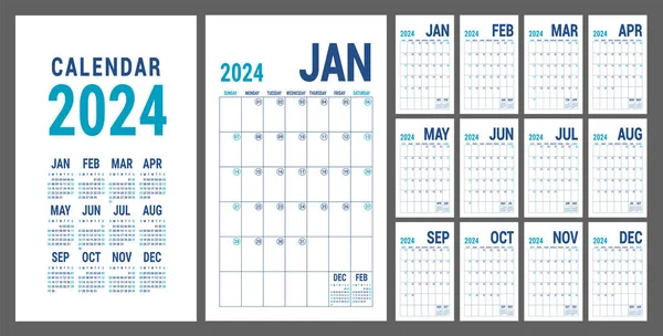 Kalender 2024 Engelsk Planleggingsmal Vektor Kvadrat Rutenett ...