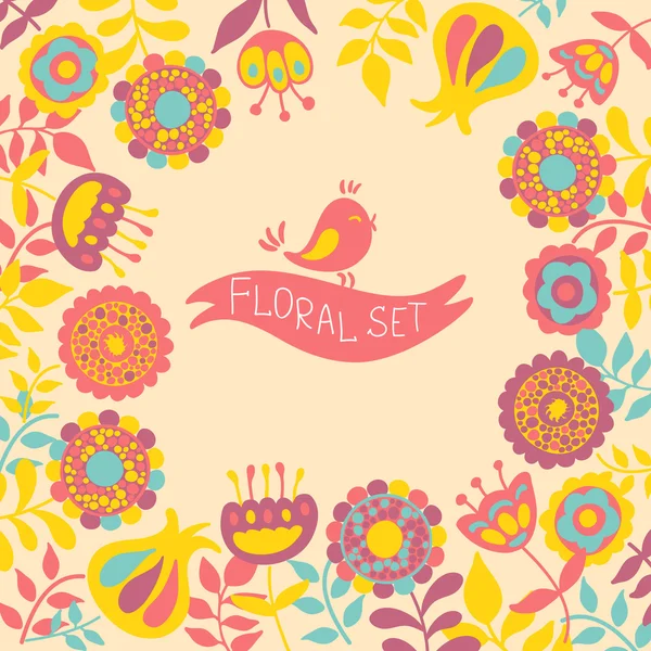 Spring floral background with cartoon bird Stock Vector Image by ...