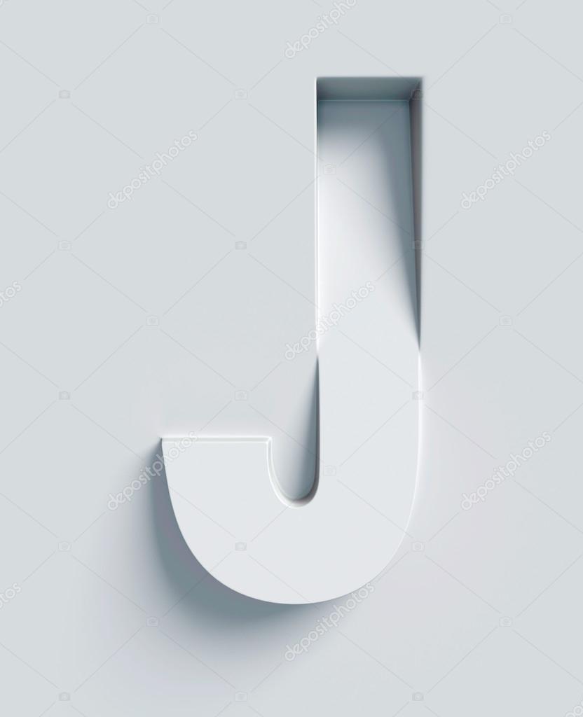 Letter J slanted 3d font engraved and extruded from the surface — Stock ...