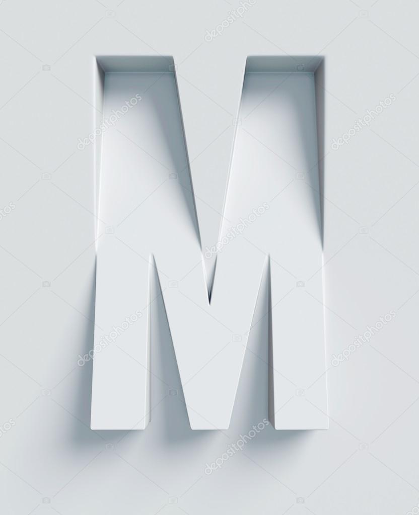 Letra M inclinada 3d fuente grabada y extruida de la superficie — Foto ...