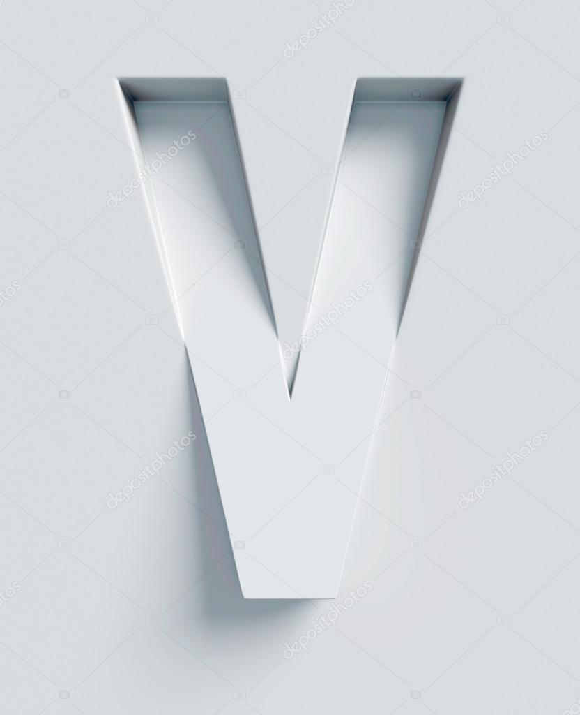 Letter V slanted 3d font engraved and extruded from the surface — Stock ...