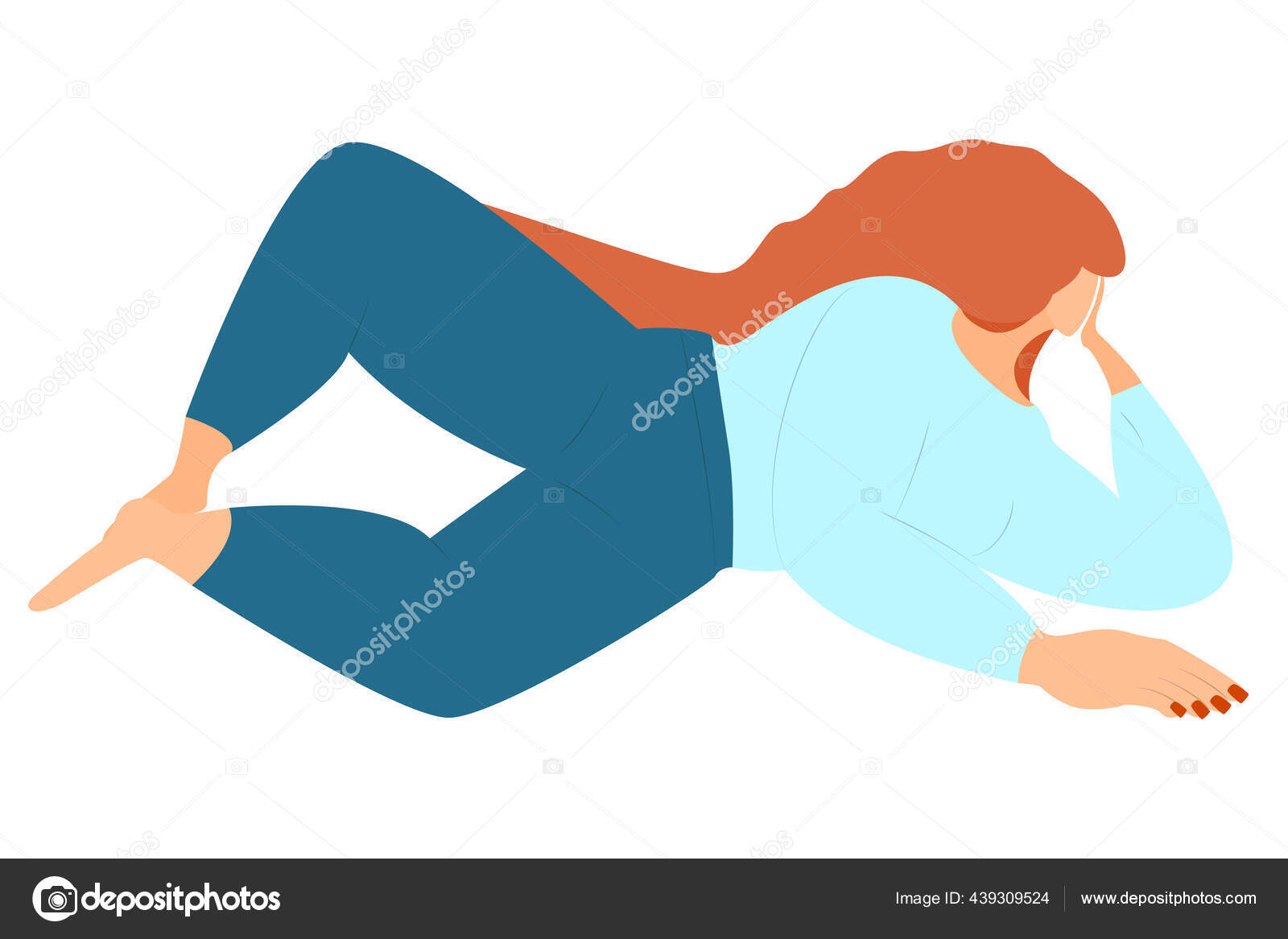 Girl Lies Her Side Free Pose Vector Flat Style Isolated Stock Vector ...