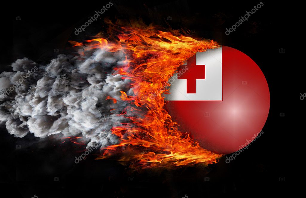 Flag with a trail of fire and smoke - Tonga — Stock Photo ...