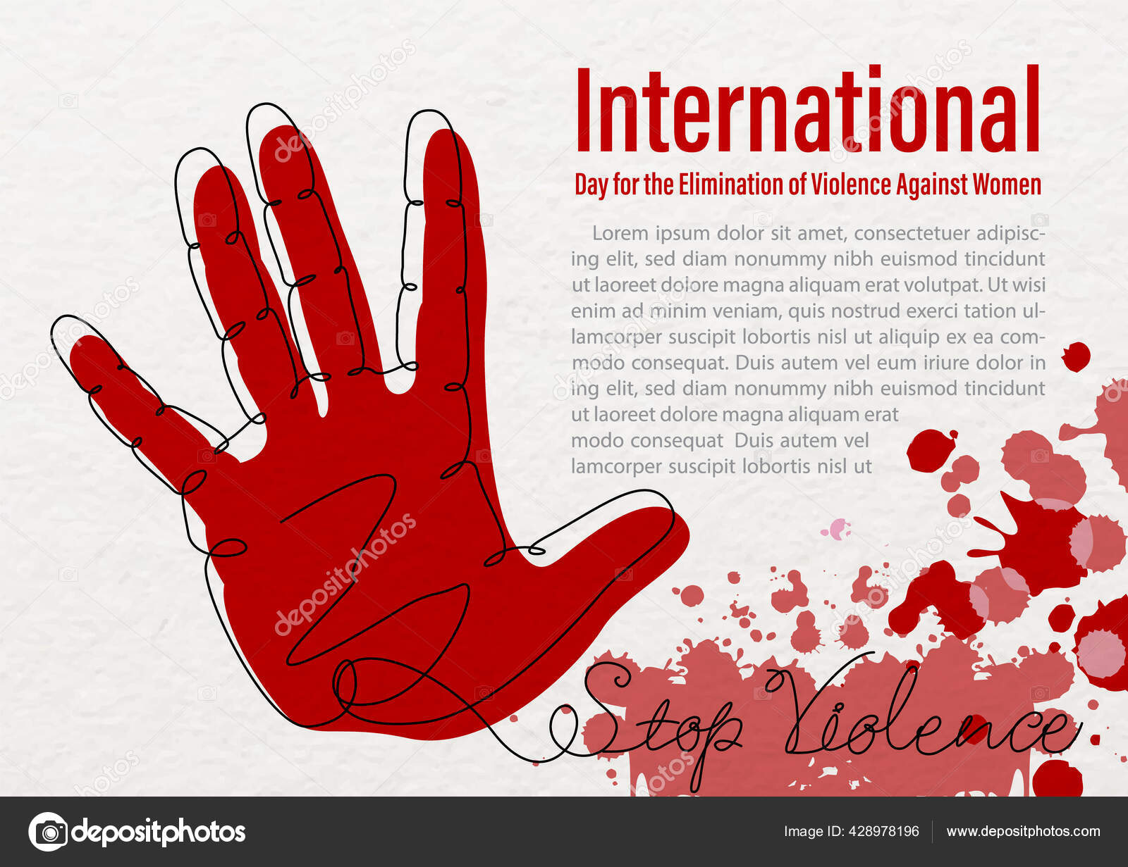 Red Human Hand One Line Style International Day Elimination Violence ...