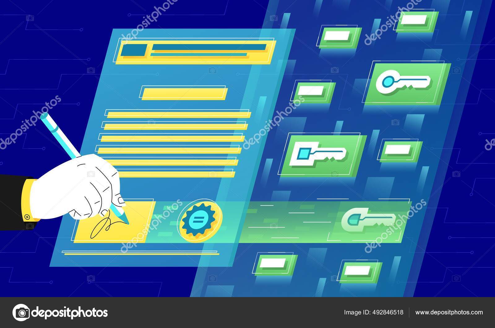Colorida ilustración vectorial plana de la firma digital Vector de ...