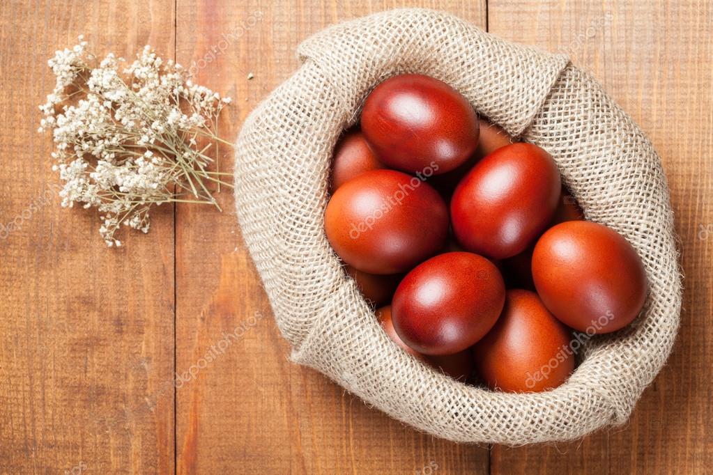 Paschal eggs in the canvas sack Stock Photo by ©zestmarina 101773628