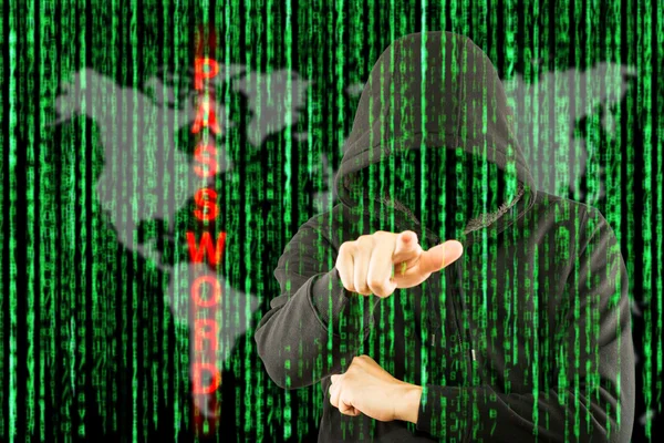 Hackers programmer look and search data for hack information and user ...