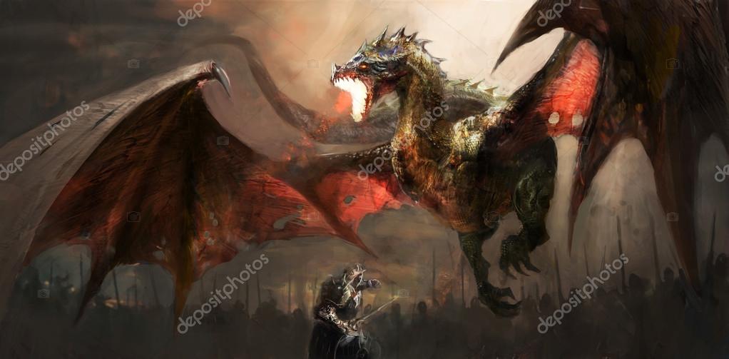 Knights Fighting Red Dragons