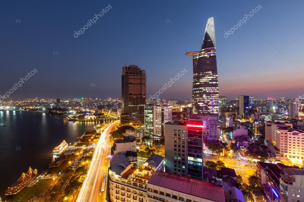 Aerial view Saigon Riverside at evening - night – Stock Editorial Photo ...