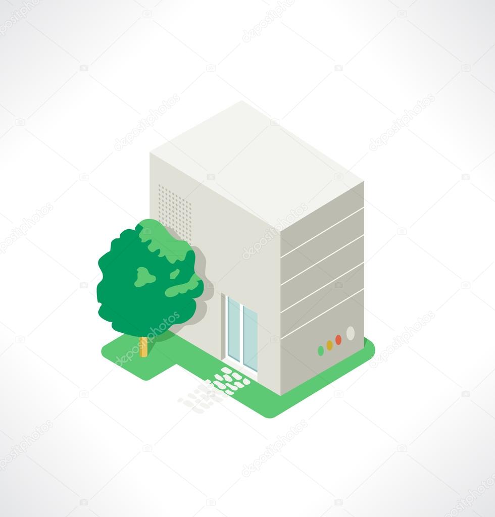 Isolated isometric computer - building, vector illustration — Stock ...
