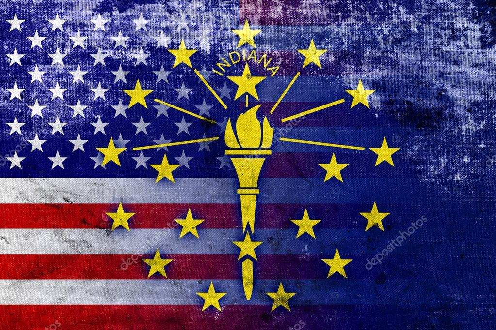 USA and Indiana State Flag with a vintage and old look — Stock Photo ...