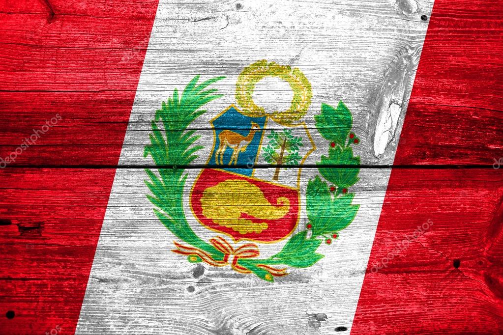 Peru Flag painted on old wood plank texture — Stock Photo ...