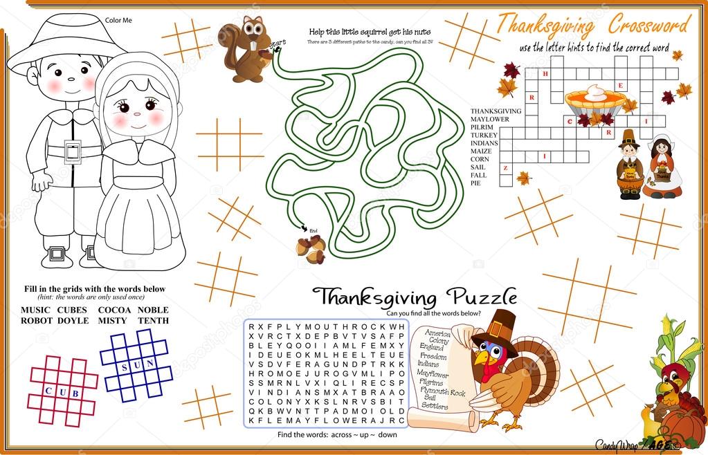 Placemat Thanksgiving Printable Activity Sheet 7 — Stock Vector ...