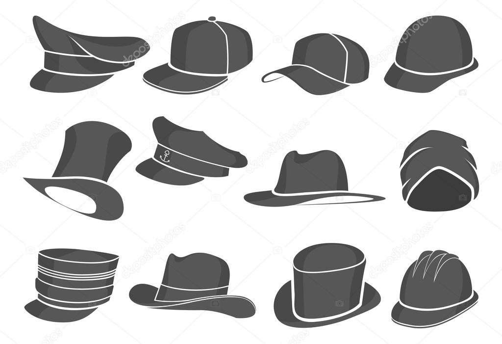Set of gray flat hats Stock Vector by ©PanaceaDoll 122465594