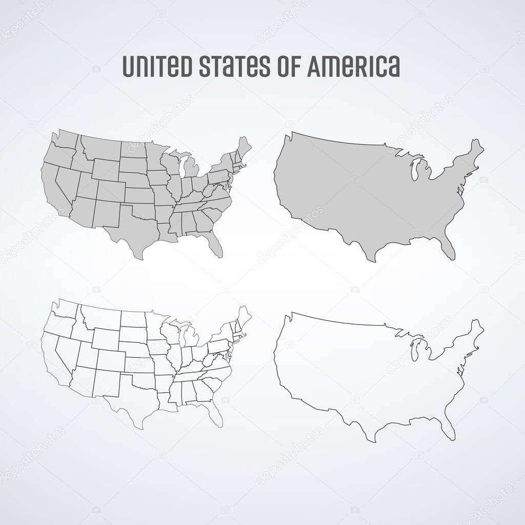 Simplified vector map of United States of America, map set with states ...