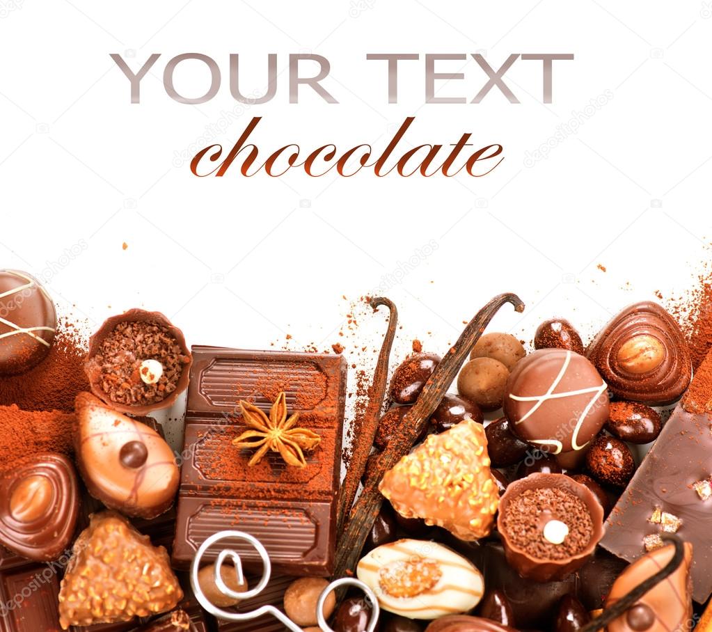Chocolates border isolated — Stock Photo © Subbotina #74121759