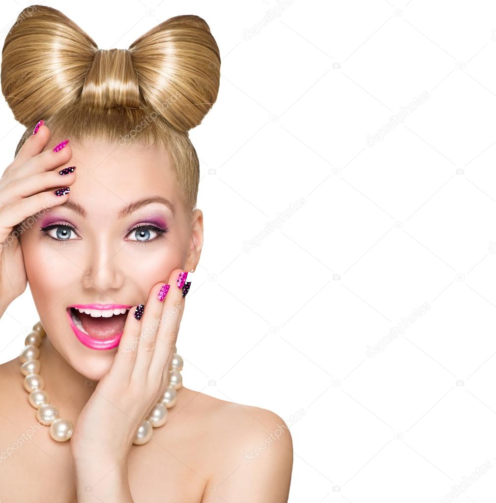 Girl with funny bow hairstyle Stock Photo by ©Subbotina 80040964