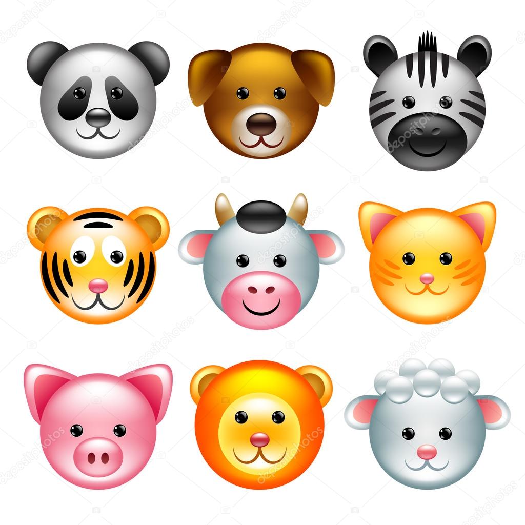 Funny animal faces icons vector set — Stock Vector © andegraund548 ...