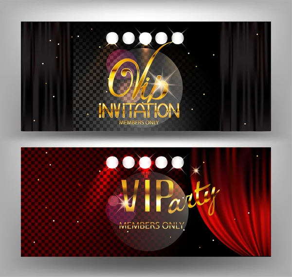 VIP INVITATION BANNER WITH THEATER CURTAINS AND GOLD PENDANTS Stock ...