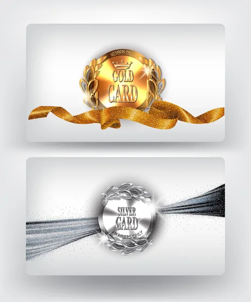 Vip gold and silver card with sparkling ribbons. Vector illustration ...