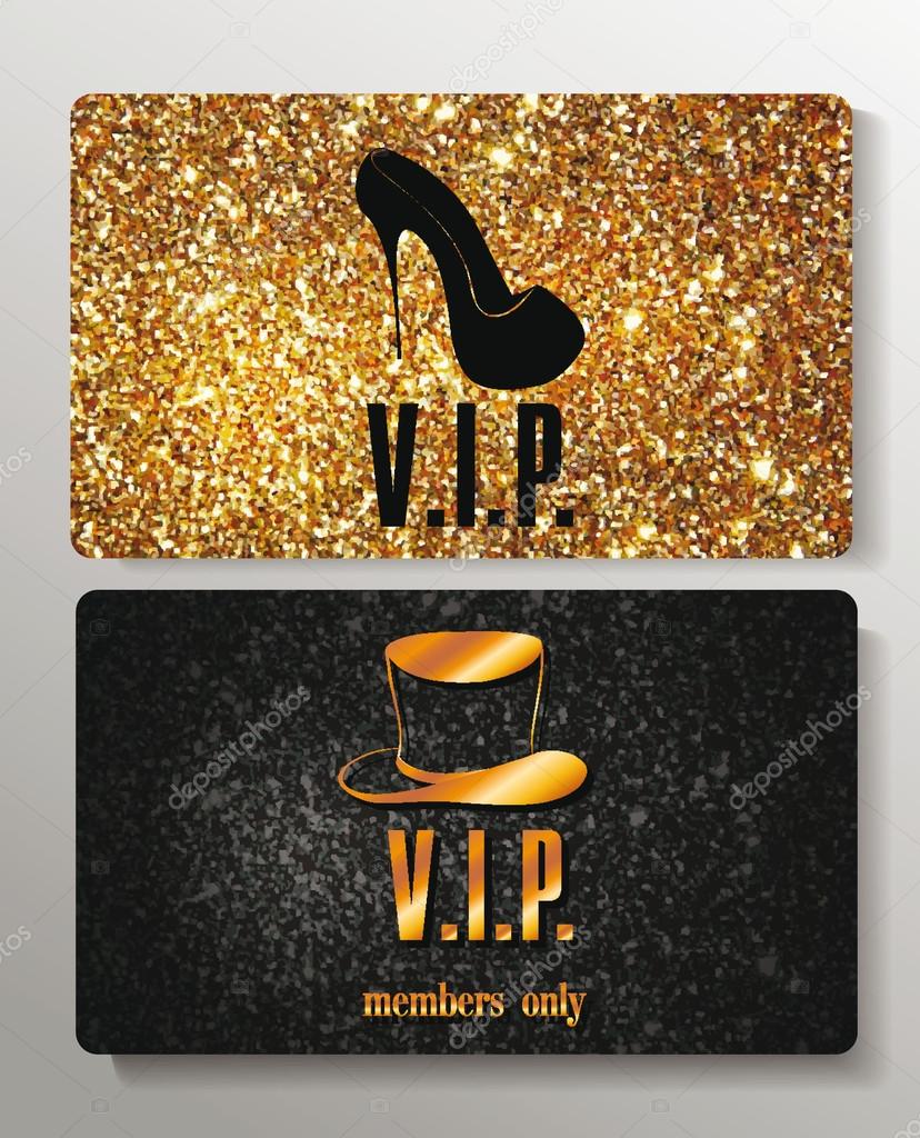 Gold VIP cards with design elements on the textured background Stock ...