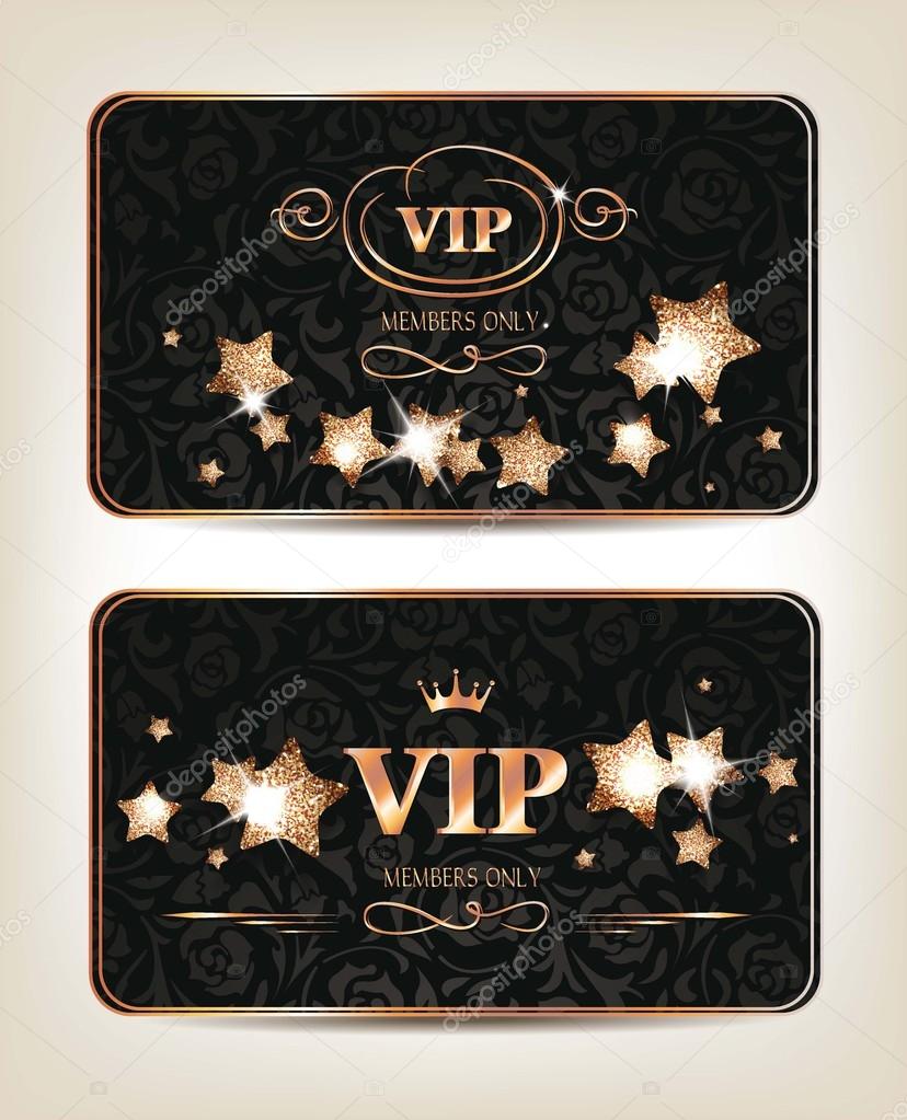 VIP cards with shiny gold stars on the dark background Stock Vector by ...