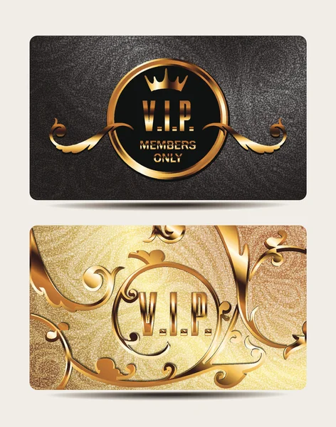 VIP gold cards with floral design elements and textured background ...