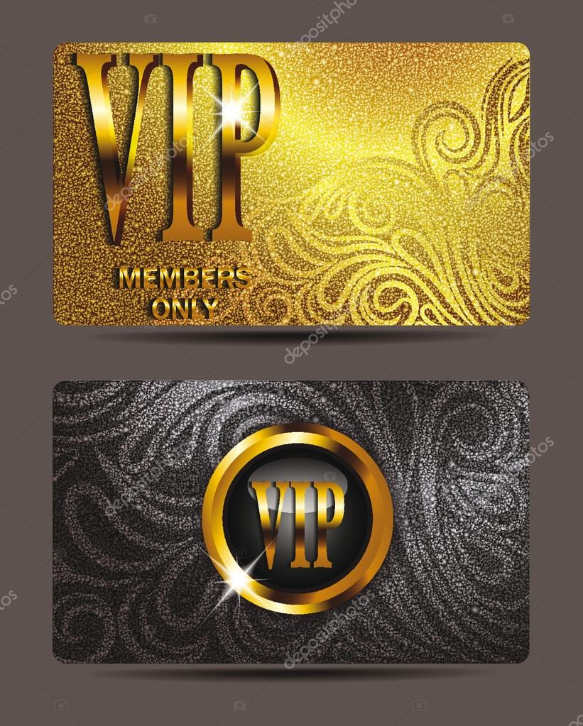 VIP gold cards with floral design elements and textured background ...