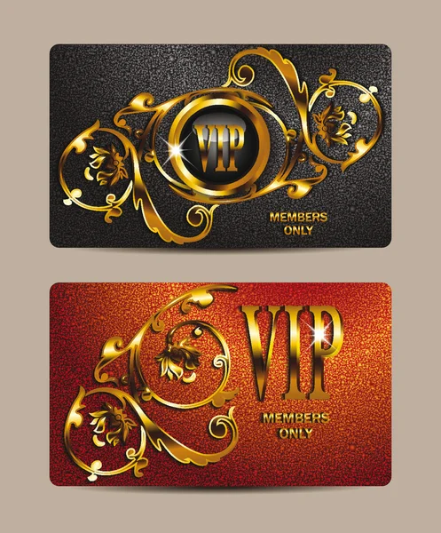VIP gold cards with floral design elements and textured background ...