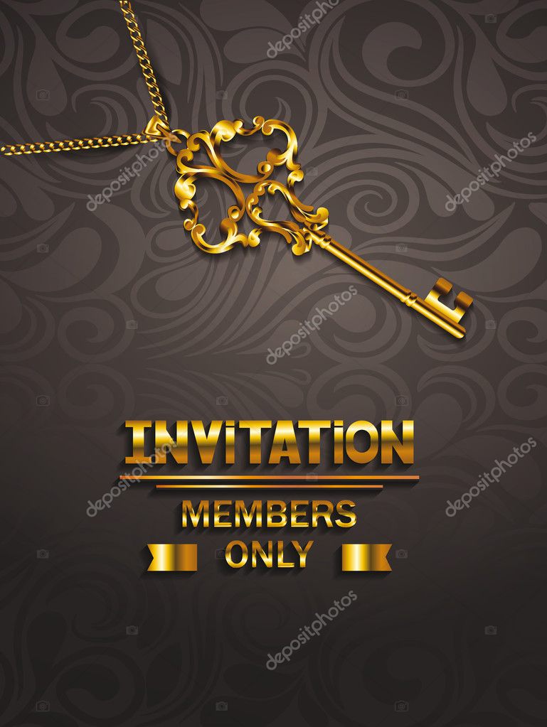 Tarjeta elegante invitación VIP con llave y diseño floral 2022