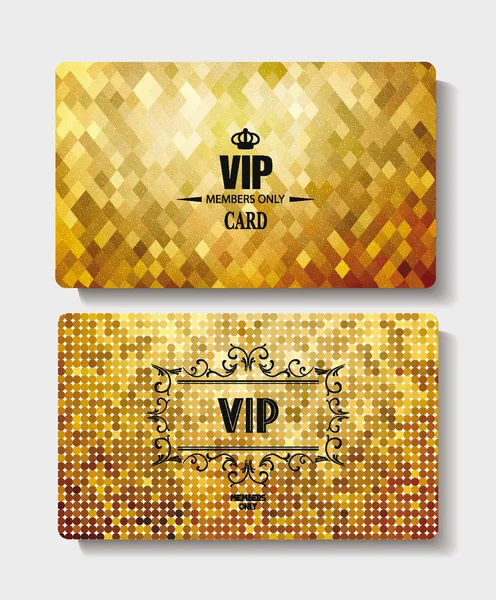 Gold VIP cards with design elements on the textured background Stock ...