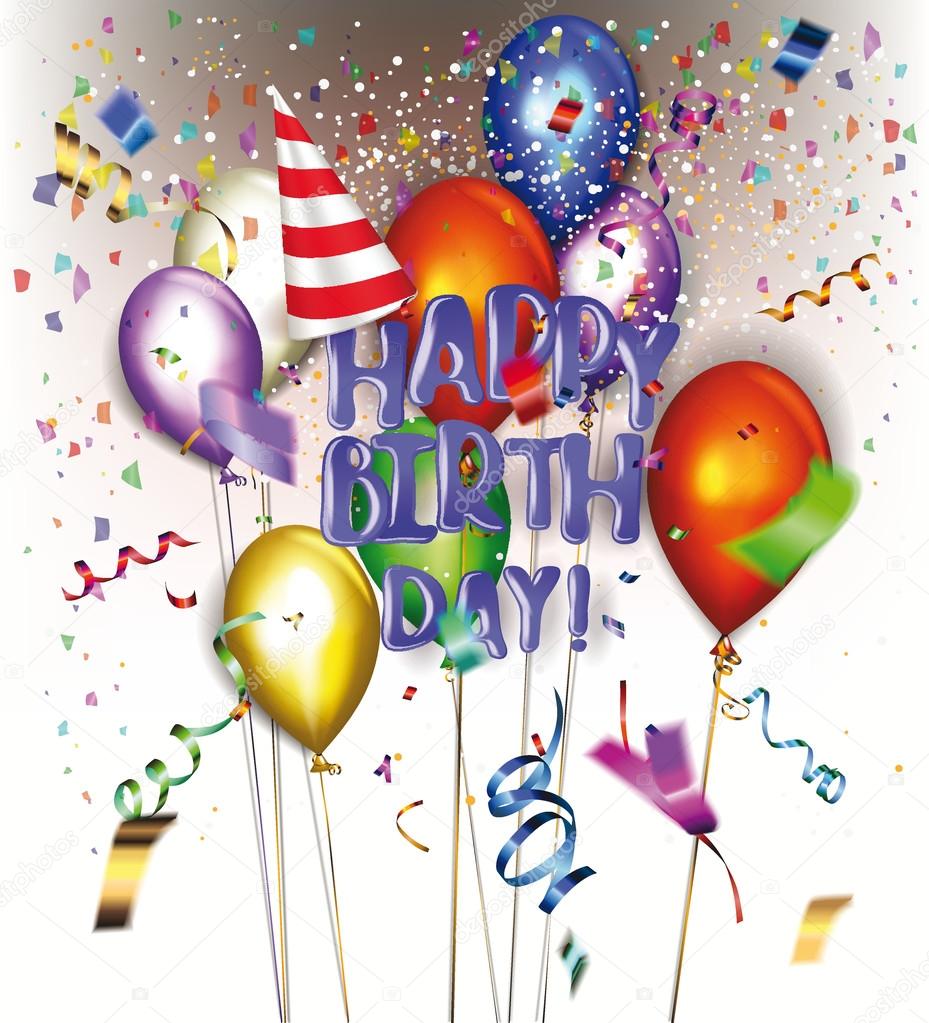 Image vectorielle Joyeux anniversaire avec confettis, chapeau de fête ...