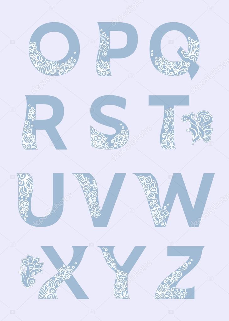The original English language alphabet. Full flower decor alphabet ...