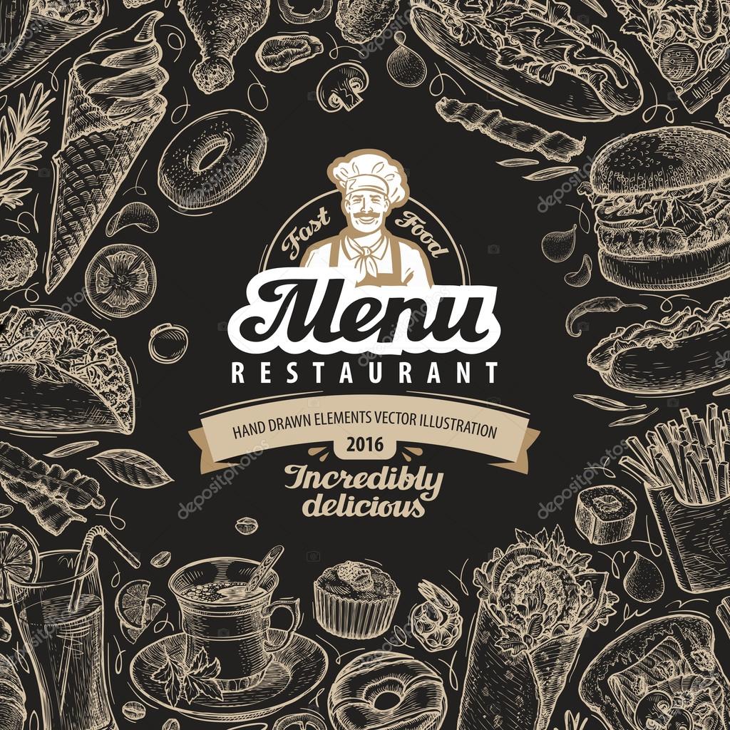 vector vintage bosquejo comida r pida ilustraci n. portadas de men de plantilla de dise o para ...
