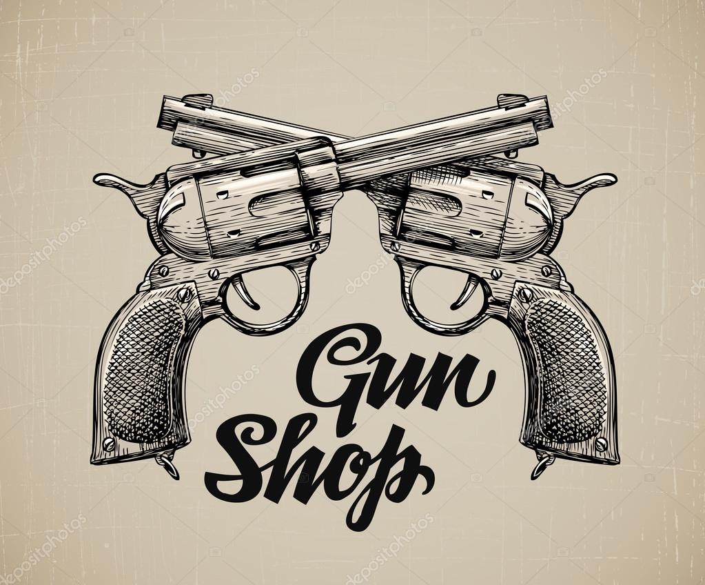 Crossed Revolver Drawing