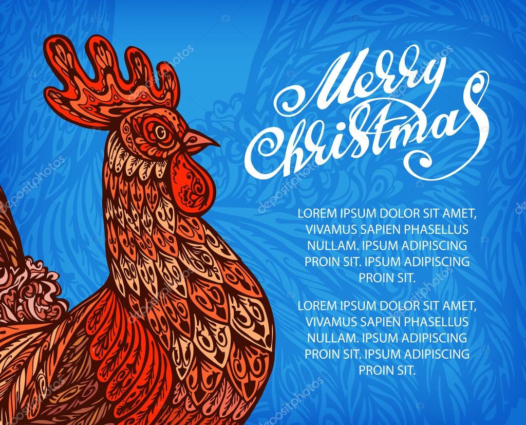 Vector New Year congratulation design. Rooster, cock, cockerel symbol ...