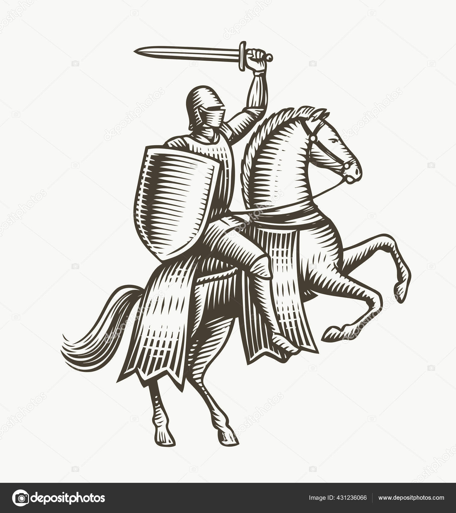 Knight Armor Horseback Medieval Heraldry Symbol Vector Illustration ...