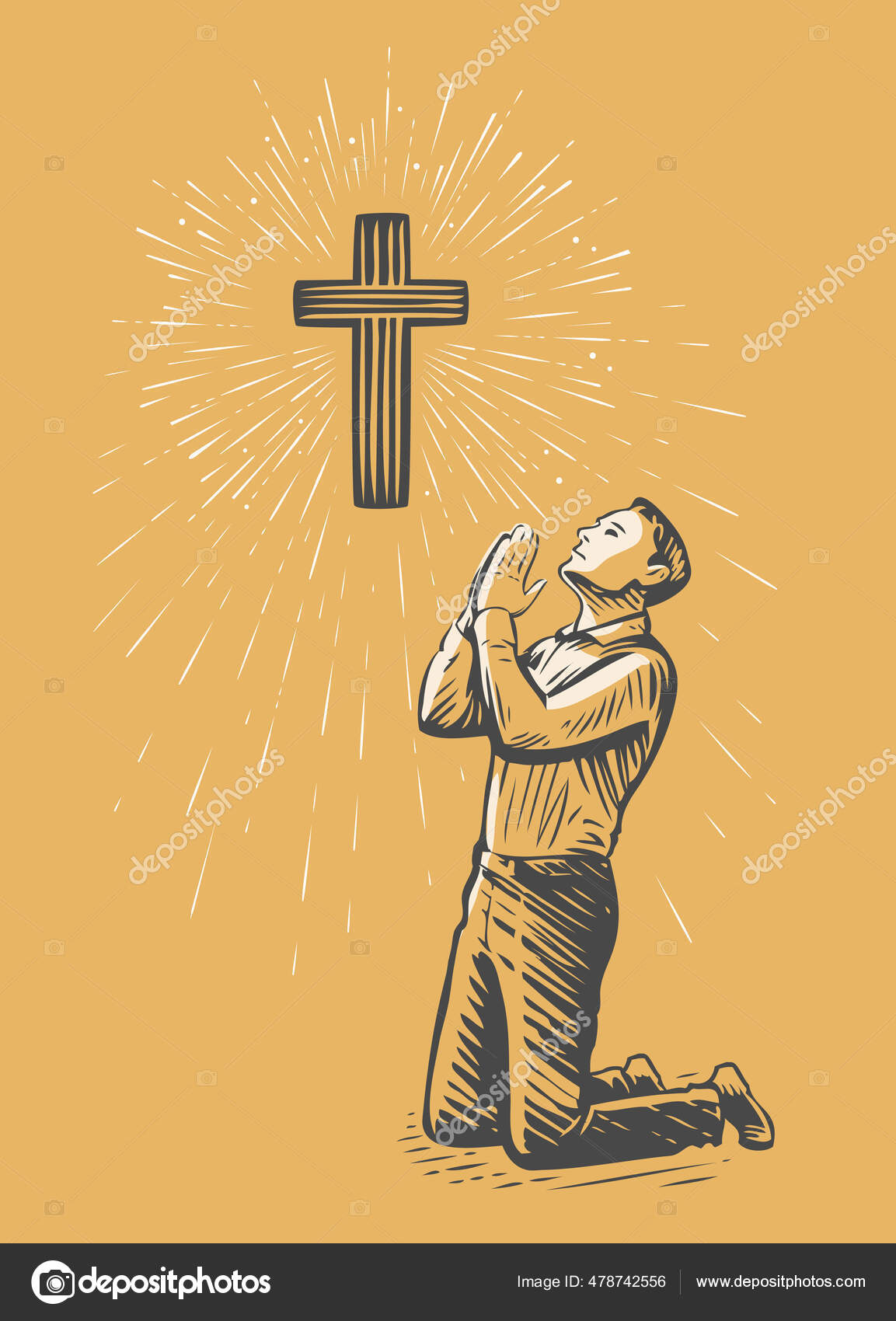 Man Praying To God Drawing