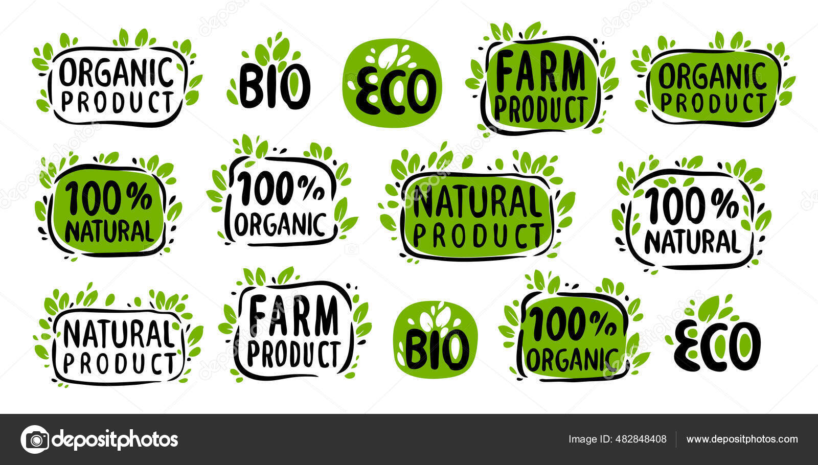 Natural Organic Symbol Set Stickers Labels Tags Eco Bio Leaves Stock ...